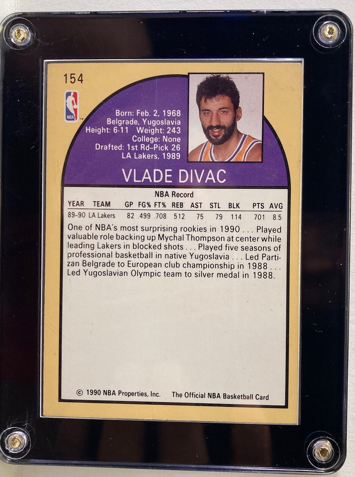 Vlade Divac Rookie Card #154 NBA Hoops LA Lakers With Ultra Pro Case ...