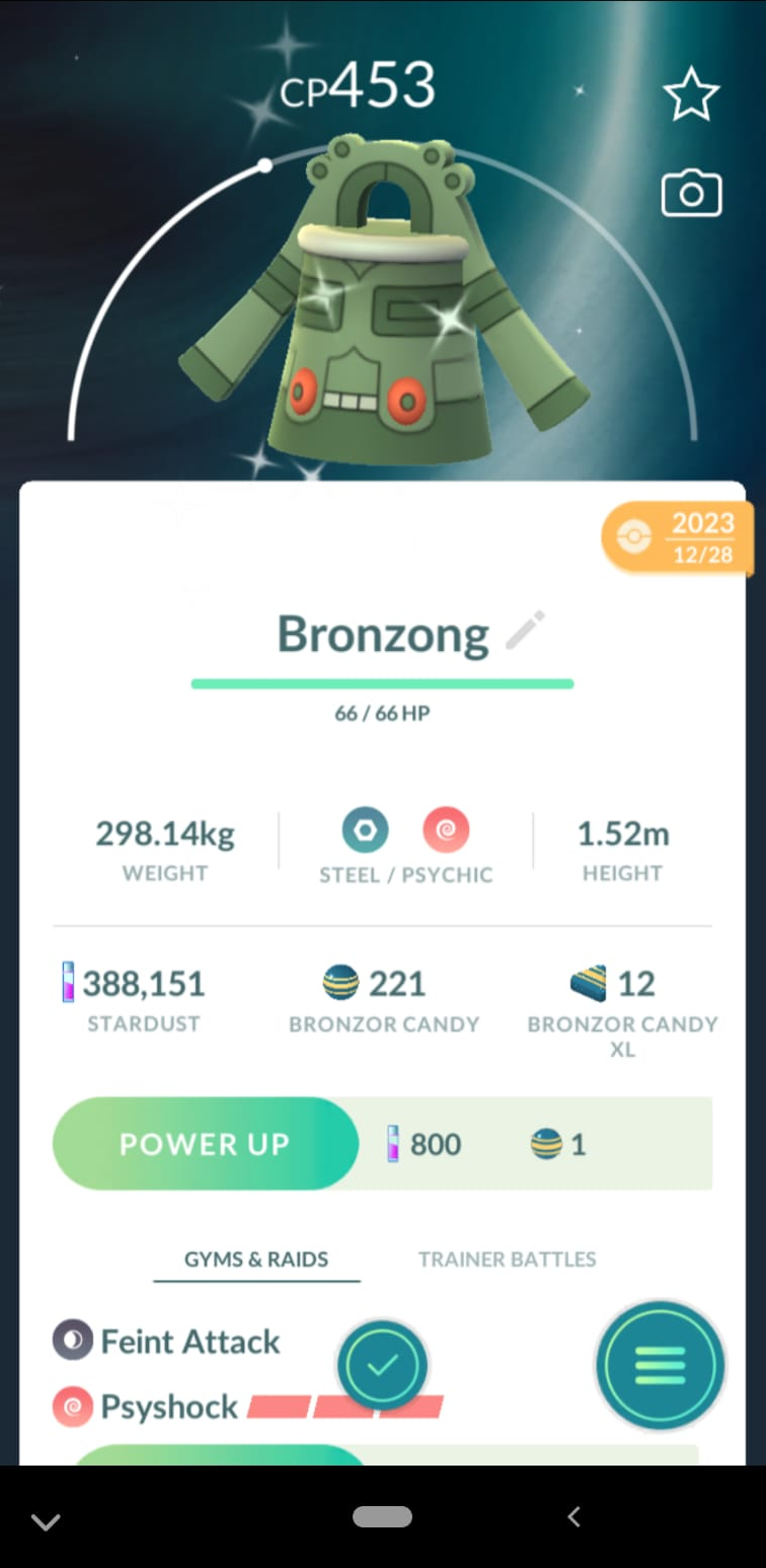 SHINY BRONZONG Bronzor Evolution Low CP Level 8 Pokemon (Registered or ...