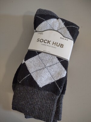 Sock Hub Ladies boot socks Size 9-11. Argyle Black & Gray NWT | eBay