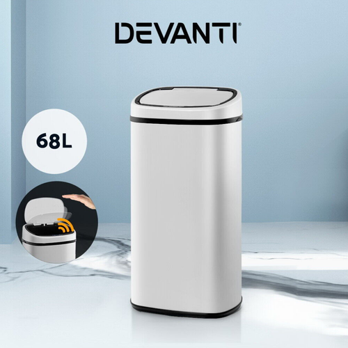 Devanti 68L Motion Sensor Bin Rubbish Automatic White 9350062212431 ...