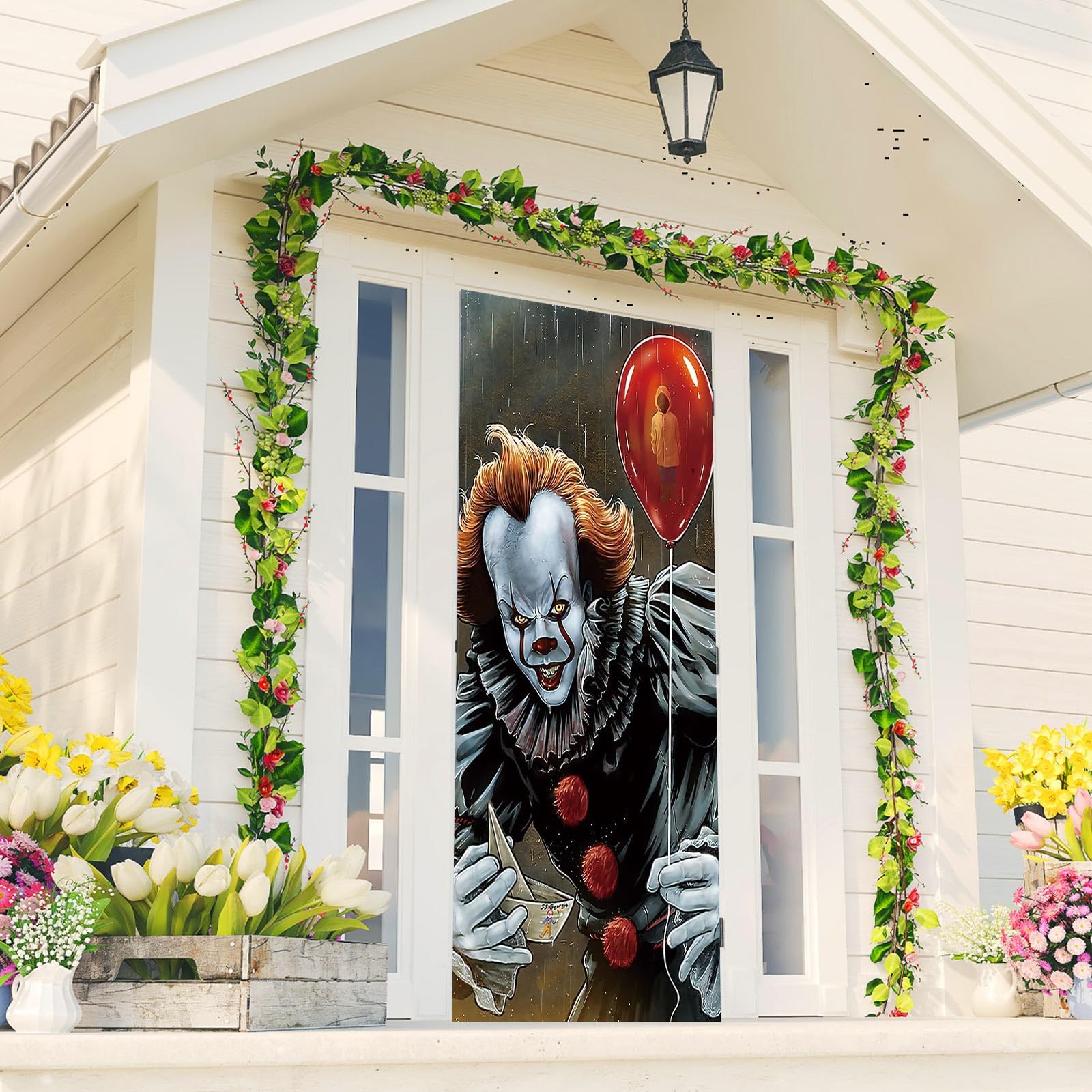 FARMNALL Pennywise Clown Door Cover Halloween Party Decoration Photo ...