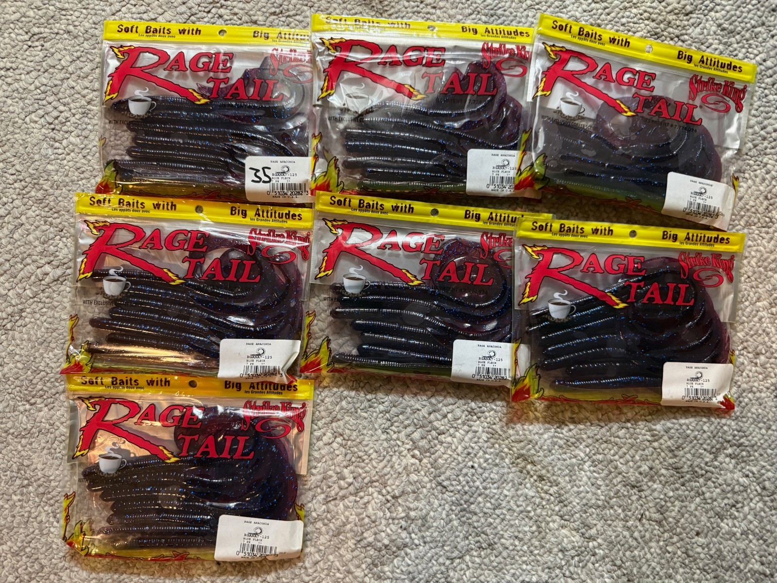 (LOT OF 7) STRIKE KING RAGE TAIL ANACONDA 7" BLUE FLECK SOFT PLASTIC ...