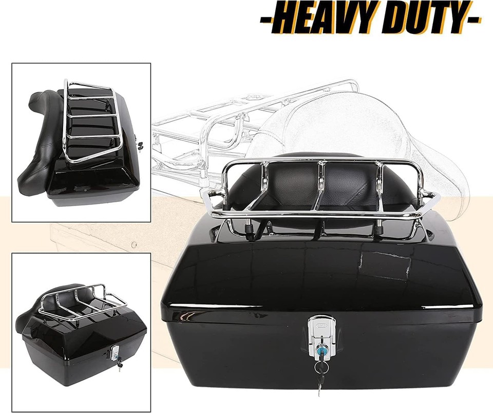 50L Motorcycle Tour Pack Trunk w/Top Rack & Backrest Compatible with ...