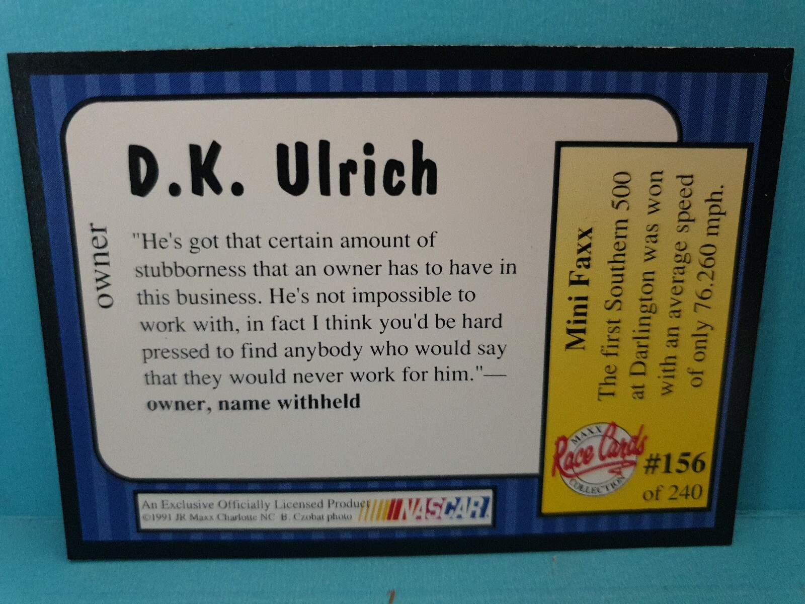D. K. Ulrich🏆1991 Maxx Race Cards #156 Trading Card🏆FREE POST | eBay