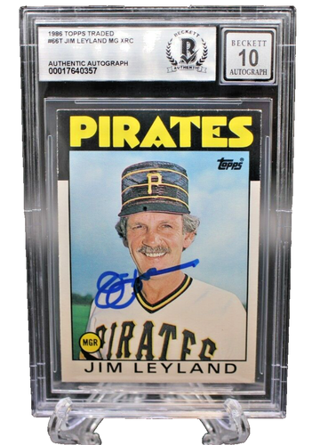 JIM LEYLAND SIGNED 1986 TOPPS TRADED #66T ROOKIE CARD RC BECKETT BGS 10 ...