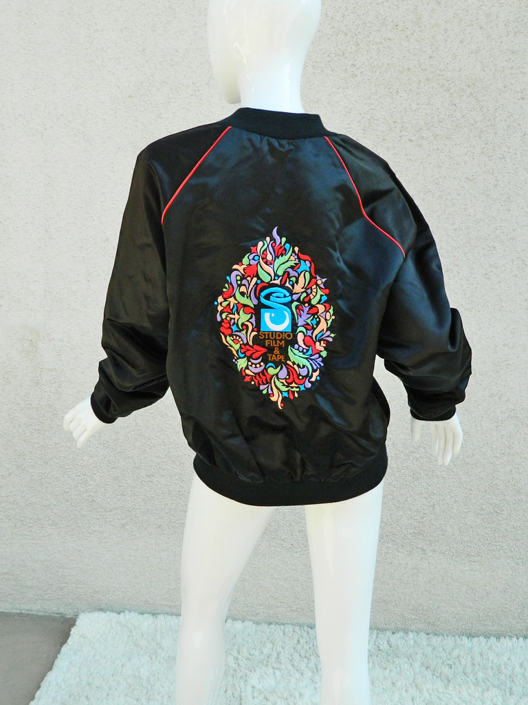 Satin Bomber Jacket Floral Black Red Piping Movie Stu… - Gem