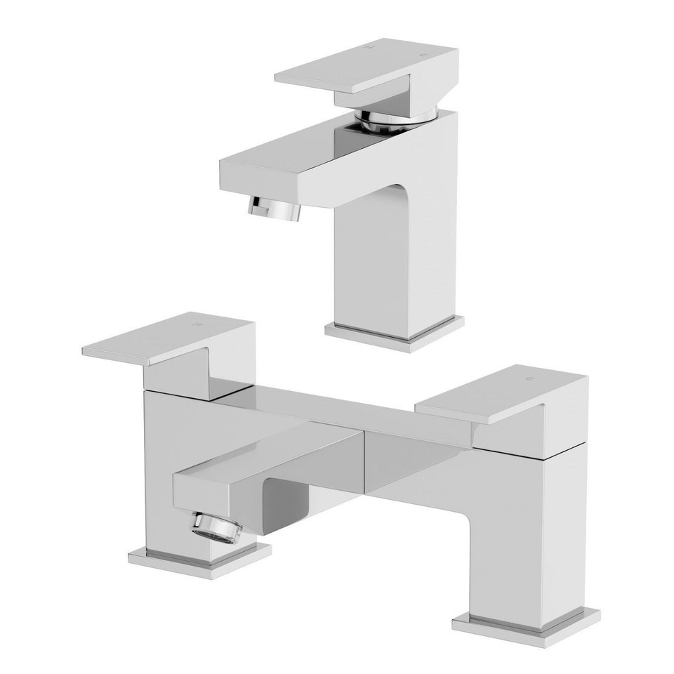 Modern Chrome Bathroom Square Tap Sets | Basin & Bath Taps with Shower ...