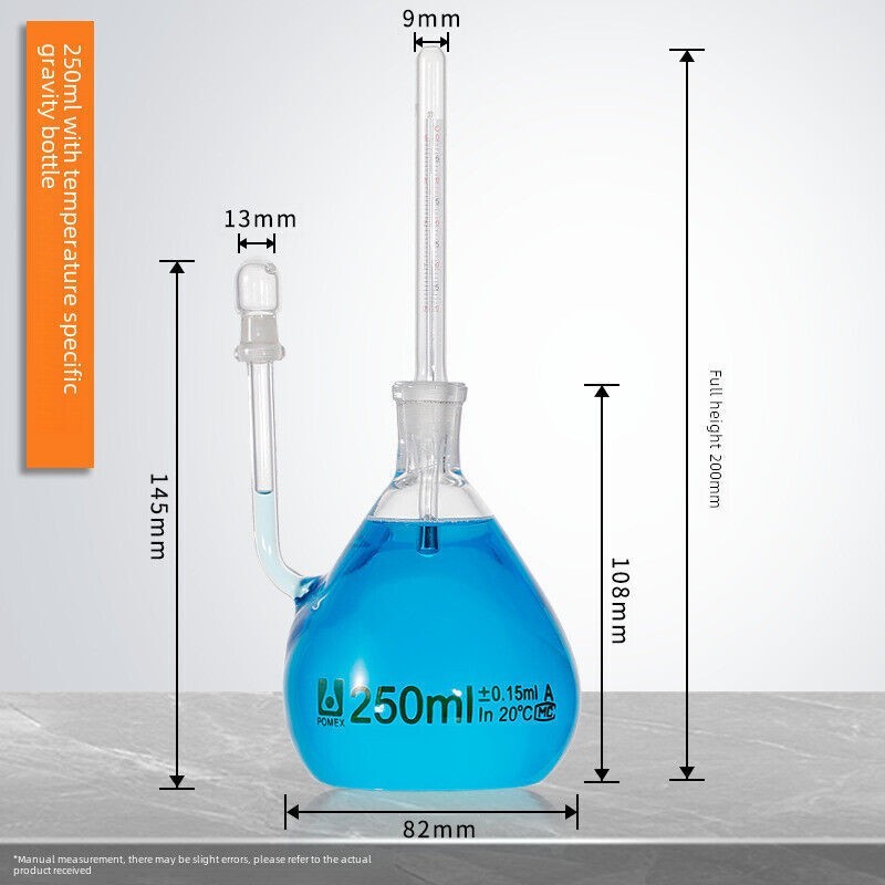 25ml-100ml Transparent Pycnometer Bottle Lab Glassware with Thermometer ...