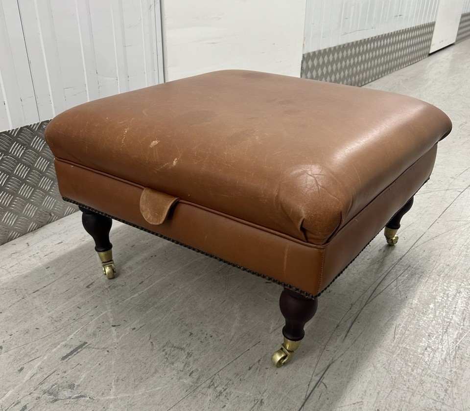Laura Ashley Tan Leather Footstool With Storage On Castors | eBay UK