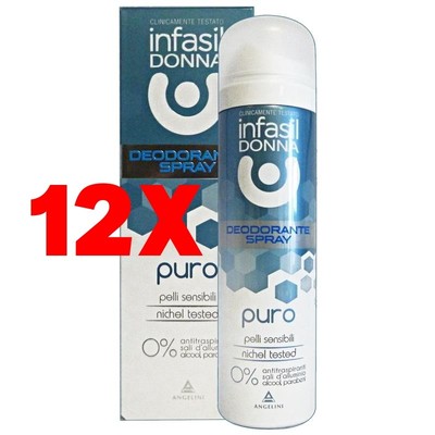 12 X Infasil Deodorante Spray Donna 150 Ml. Puro Pelli Sensibili 0% ...