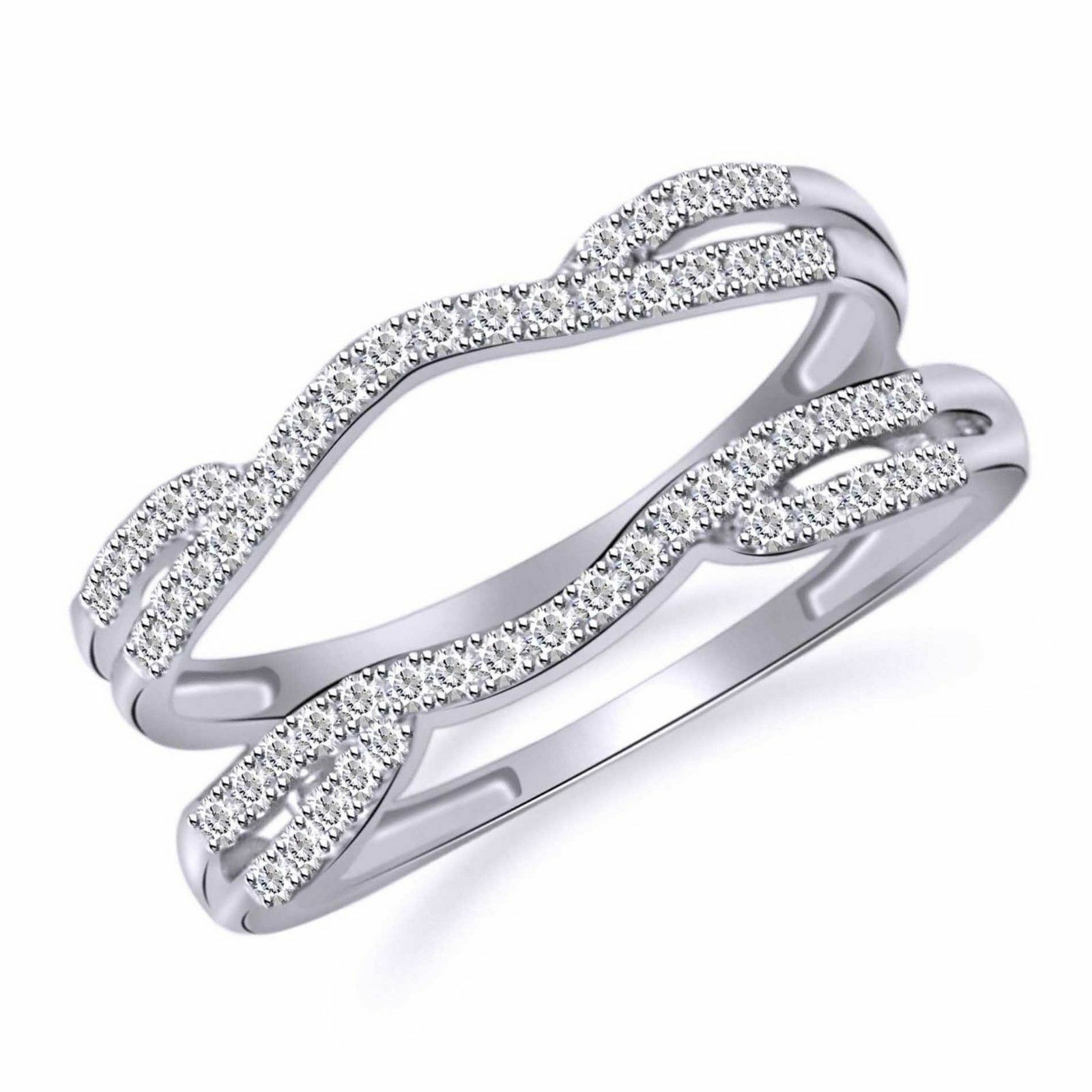 14k White Gold Split Shank Solitaire Enhancer 0.35ct Diamonds Ring ...