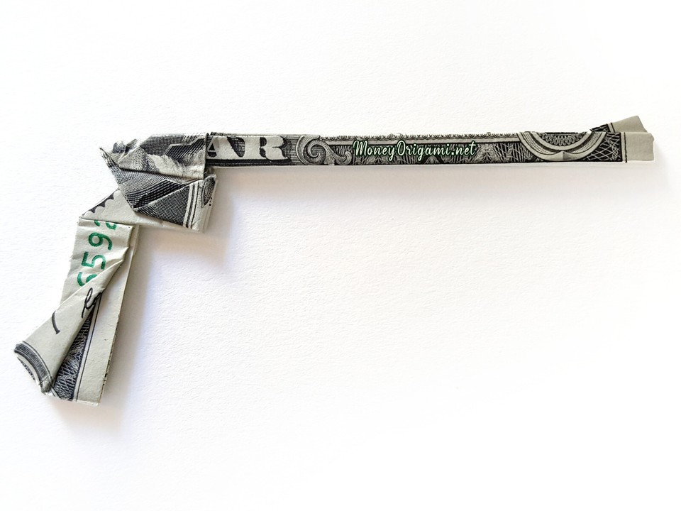 Dollar Origami GUN & Holster Made w/ REAL MONEY Handmade Pistol Rifle ...
