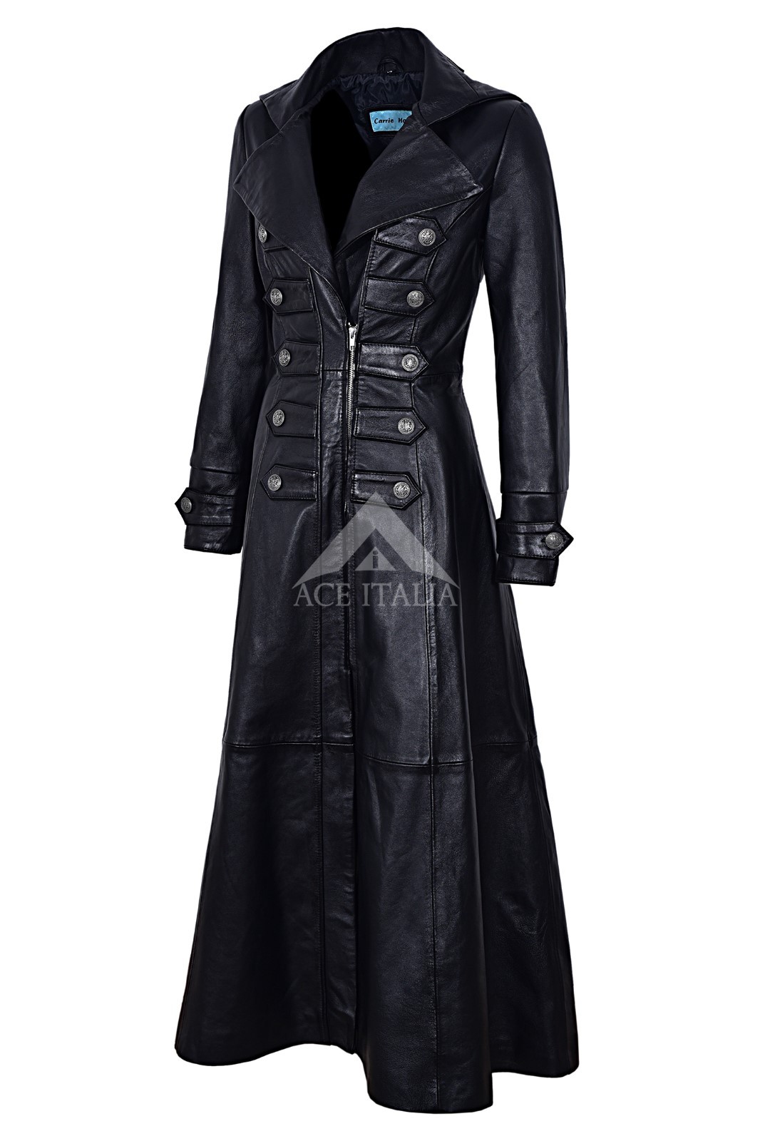Ladies New 3490 Black 100 % Real Leather Full-Length Long Goth Coat ...