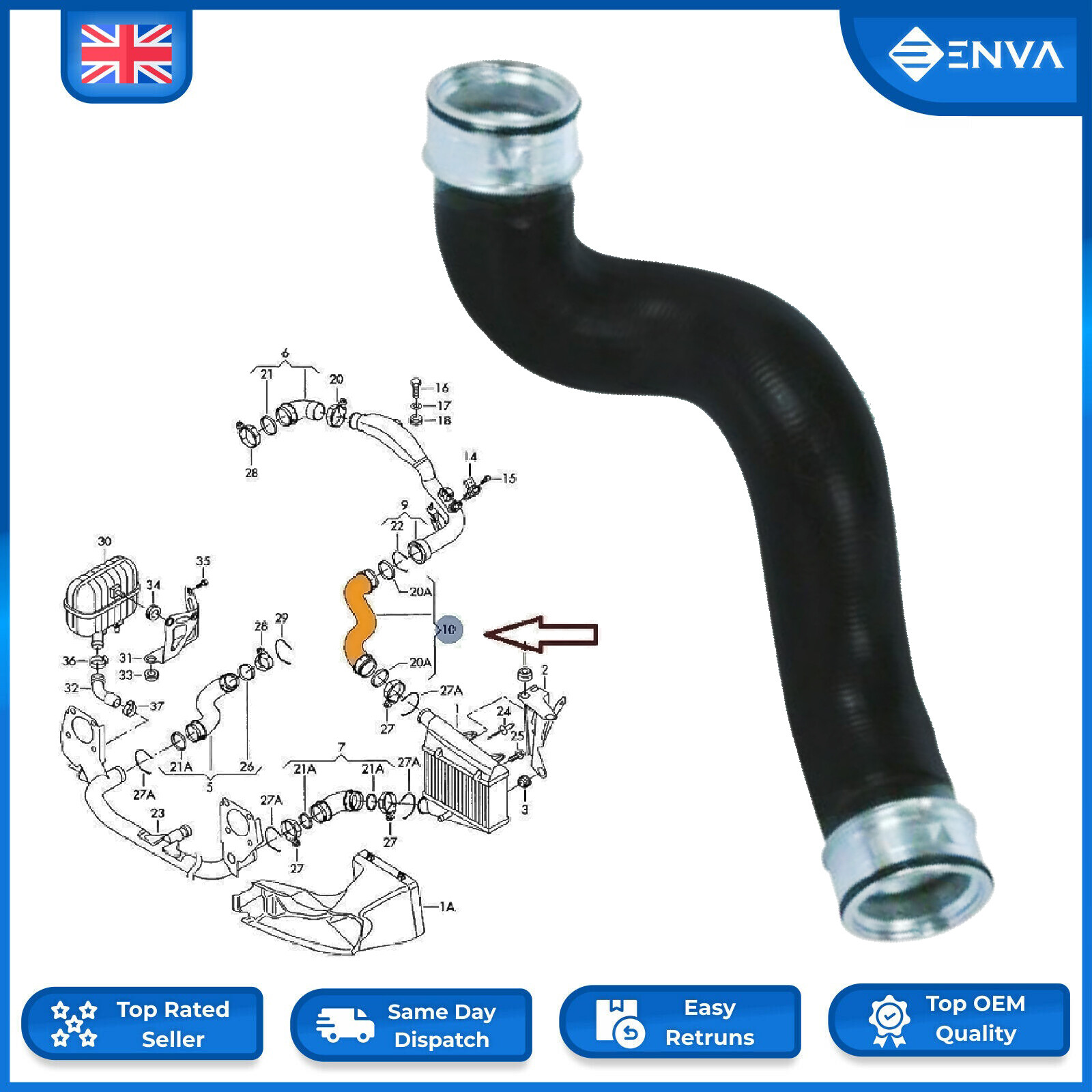 Skoda Superb 1.9 TDi 2.0 TDi 2001-2008 Intercooler Turbo Hose Pipe ...