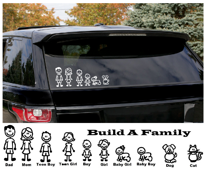 MY CAR STICK FAMILY Car van camper truck Window Vinyl Stickers Plus ...