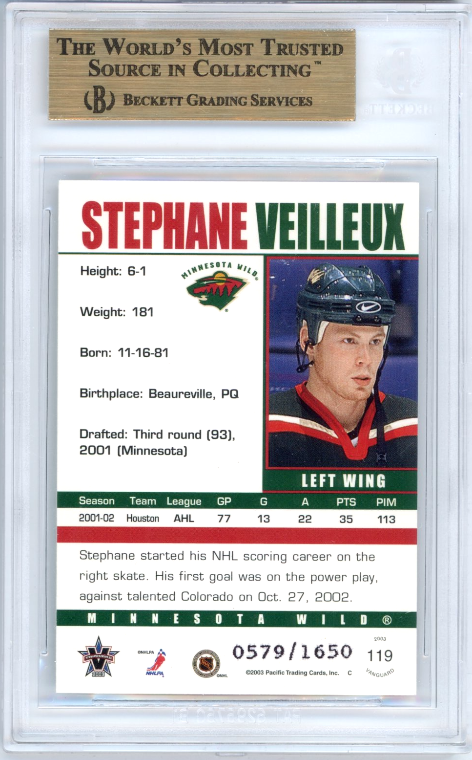 2002-03 Pacific Vanguard - #119 Stephane Veilleux /1650 (RC) for sale ...