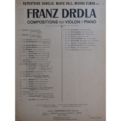 Drdla Franz Vision Violine Piano 1906 | eBay