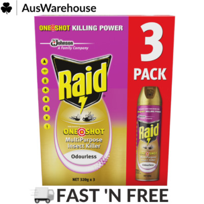 3 Pack Raid One Shot Multipurpose Insect Spray Killer, Odourless 320g ...