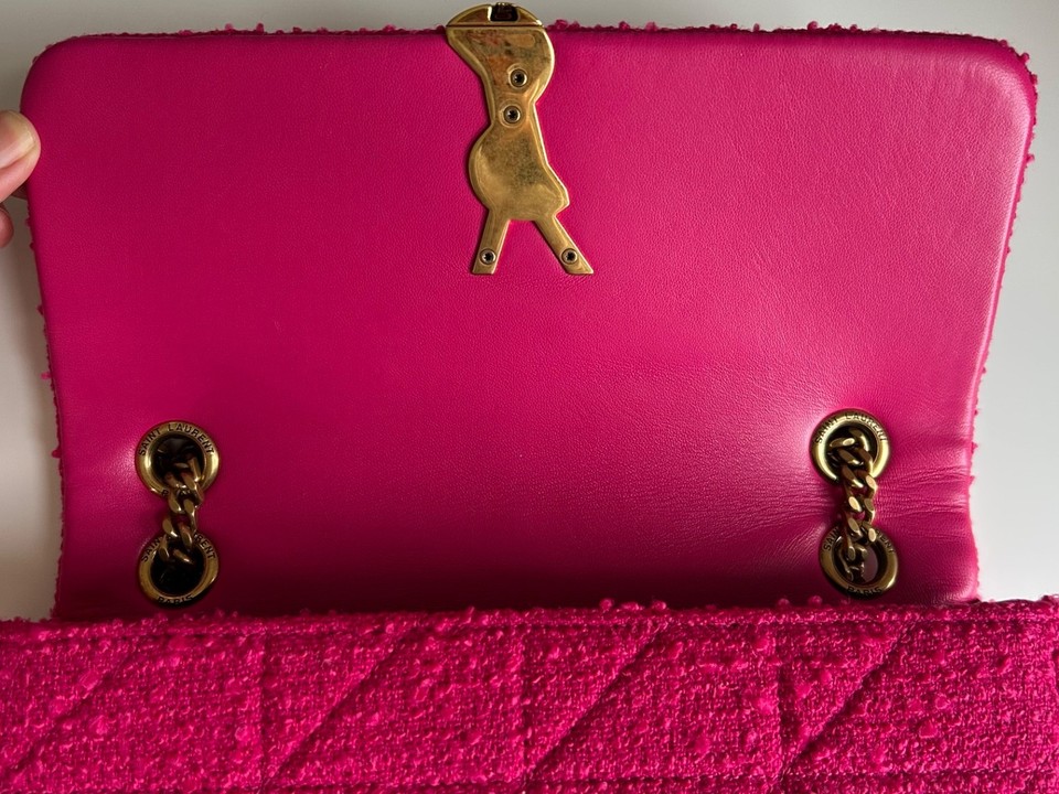 Jamie Medium YSL Patchwork Boucle Tweed Shoulder Bag in color MAGENTA ...