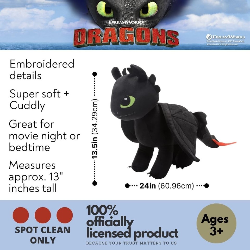 Deluxe How to Train Your Dragon Toothless Cuddle Pillow - Perfect for ...