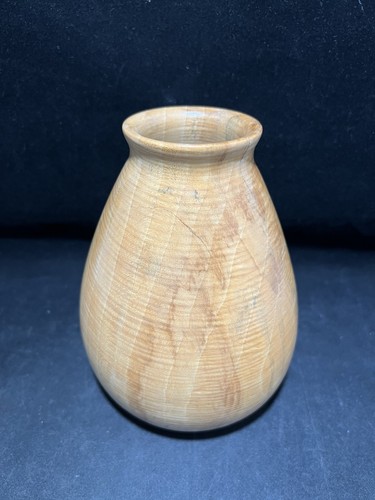 Hand Carved Wooden Vase Fiddle Back Maple Wood Signed and Dated by the ...