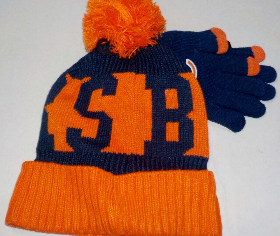 CHICAGO BEARS WINTER GLOVES HAT SET YOUTH 8-20 POM POM KNIT CUFFED ...