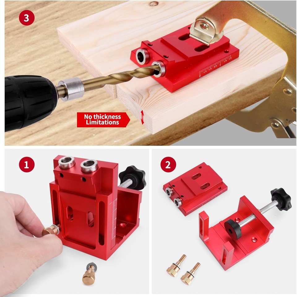 DIY Pocket Hole Jig Kit Easy Drill System Woodworking Screw Drill Heavy ...