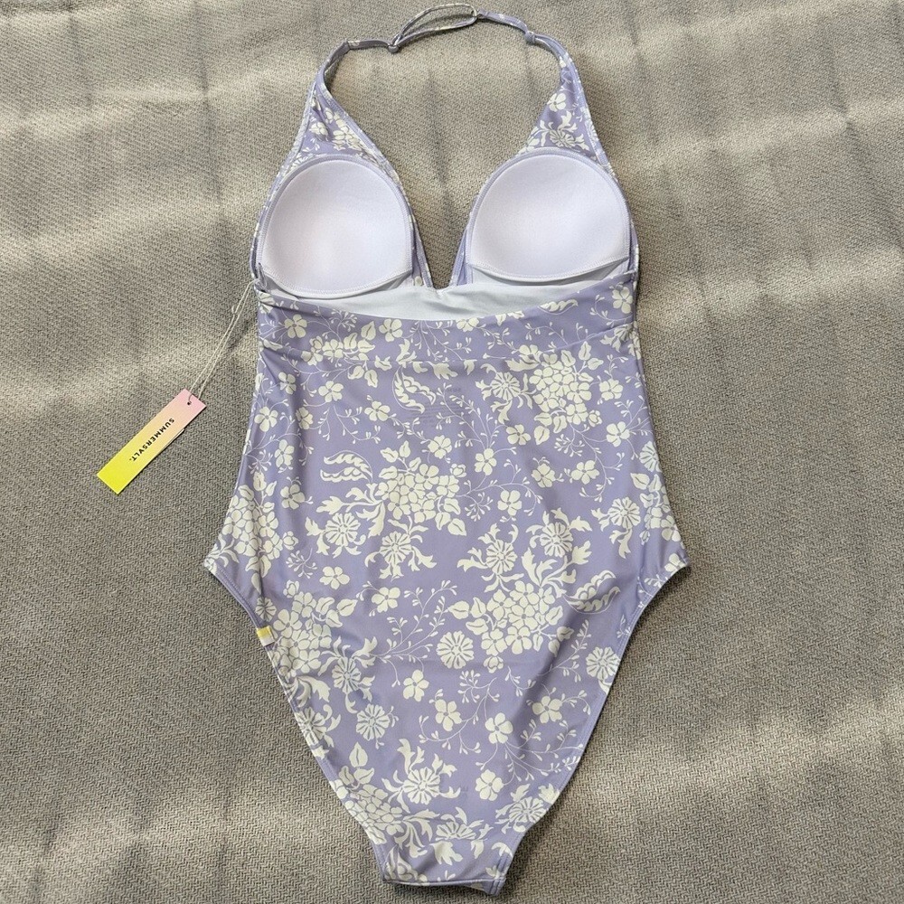 Summersalt Vintage Floral Halter Plunge One Piece Swim Bathing Suit 8 ...
