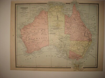 ANTIQUE 1889 AUSTRALIA TASMANIA MAP RAILROAD DETAILED SUPERN FINE RARE ...