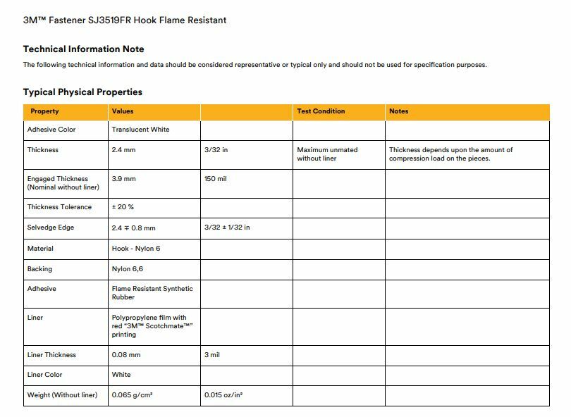 3M SJ3519FR Flame Resistant HOOK Reclosable Fastener w/Adhesive Black 1 ...