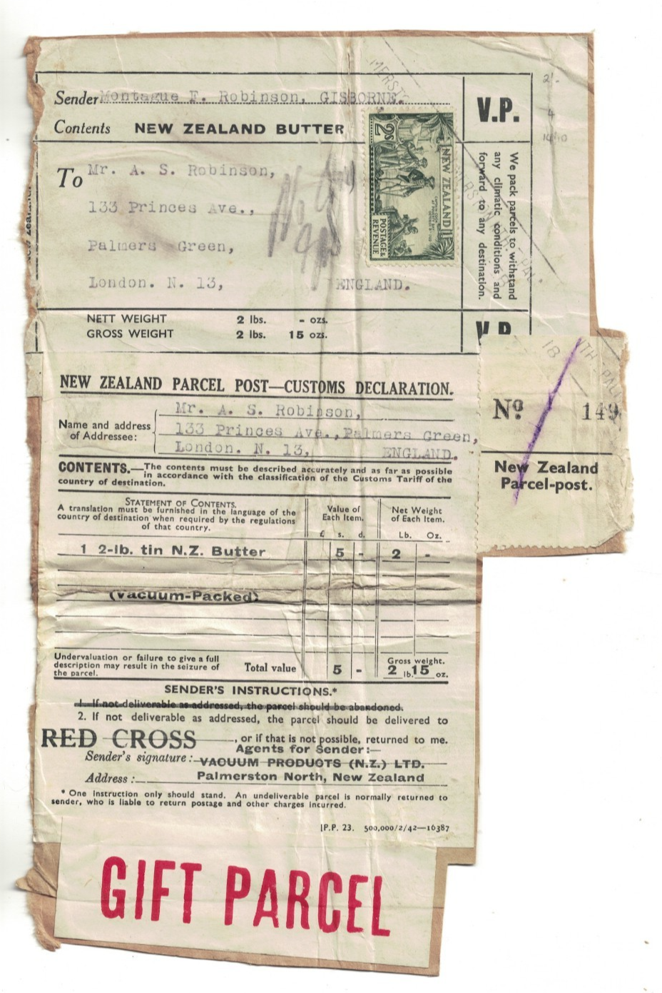 new zealand stamps - parcel post to London, UK - gift parcel customs ...