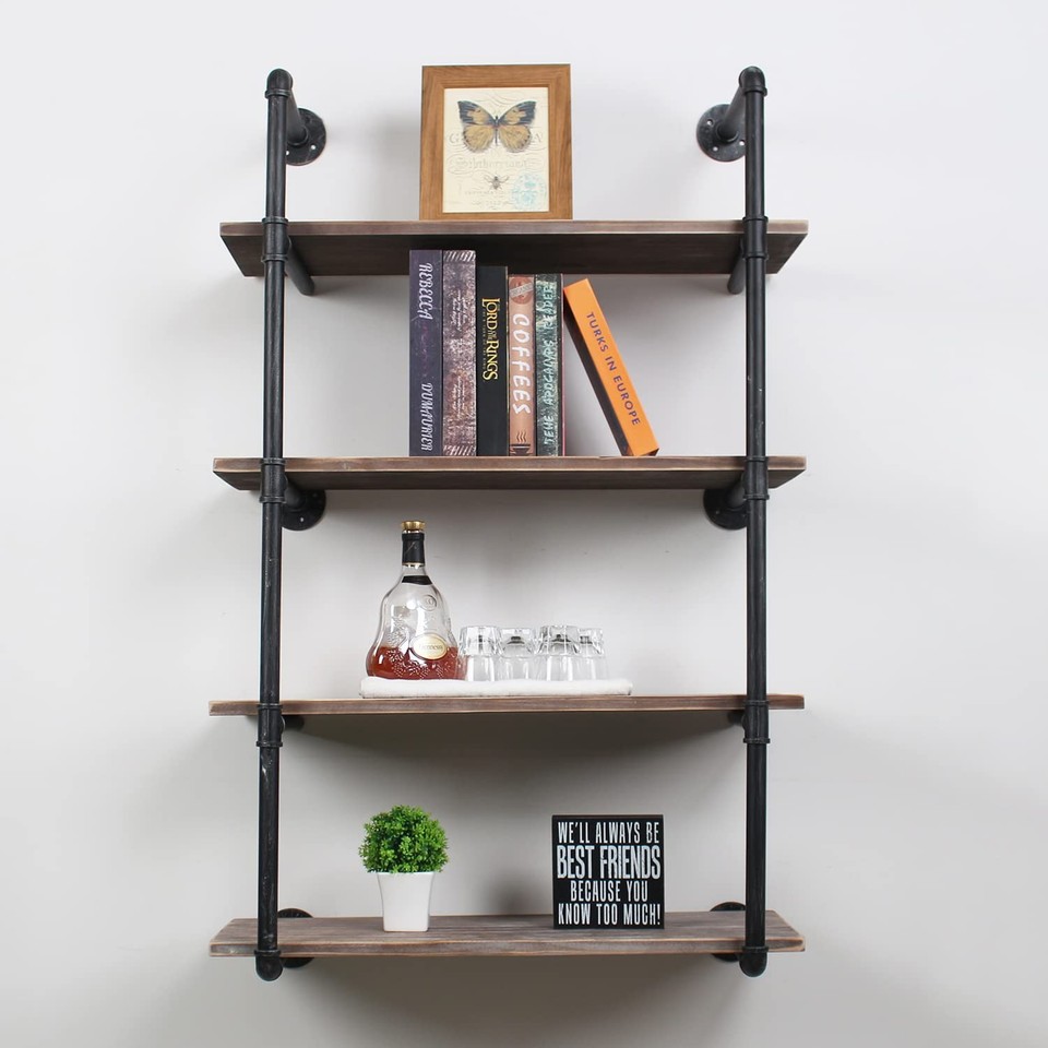 Industrial Pipe Shelving Wall Mounted,30in Rustic Metal Floating ...