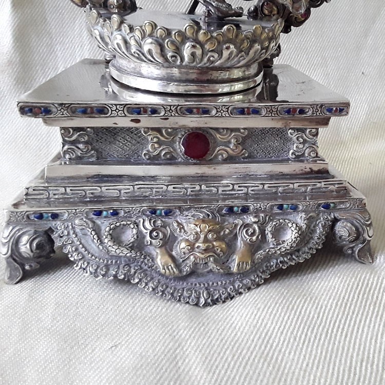 LOVELY PURE SILVER STATUE WITH SAPPHIRES RUBIES EMERALDS TANTRIC DAKINI ...