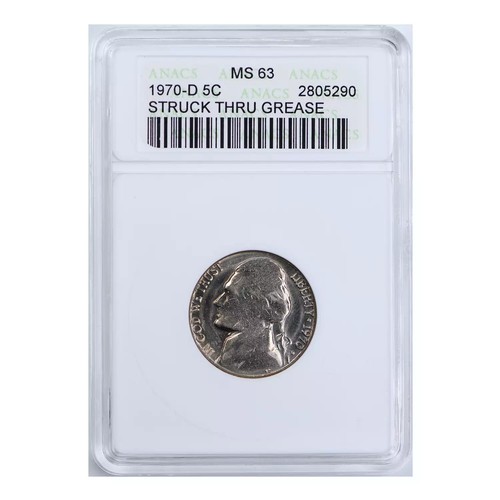 1970-D Jefferson Nickel Struck Through Grease ANACS MS63 Mint Error | eBay