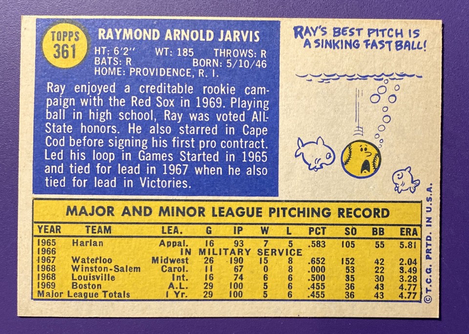 Ray Jarvis - Red Sox 1970 #361 Topps Baseball Card - Near Mint | eBay