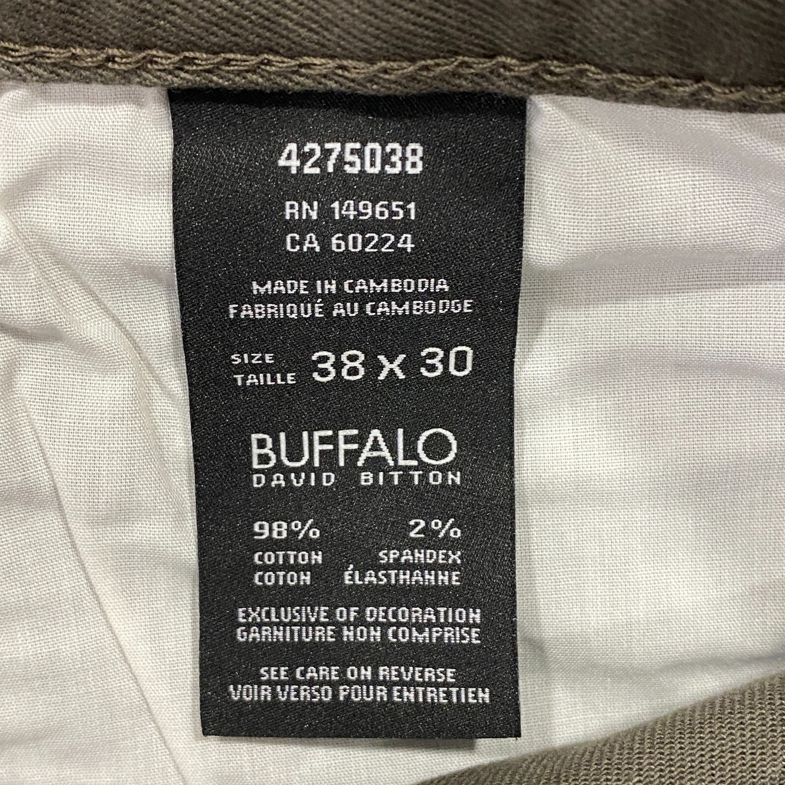 Buffalo SAM Men's Brown Denim Jeans Size 38 x 30" Slim Fit Straight Leg ...