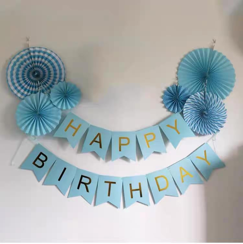 Blue Hanging Paper Fans Party Decoration Set Wall Background Ceiling ...