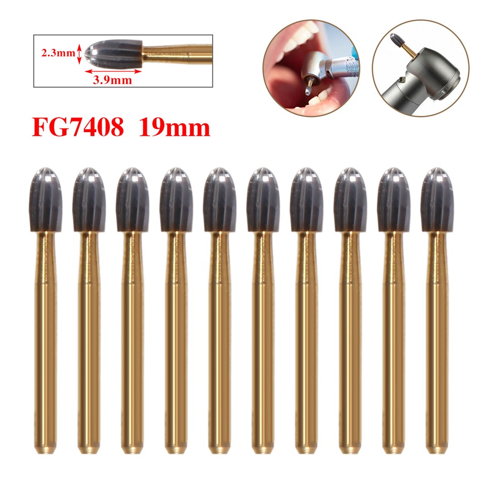 10-100pcs Dental Bur Trimming & Finishing Gold Bur Carbide FG 7404/7406 ...