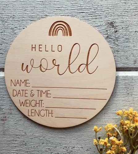 Hello World Wooden Newborn Baby Milestone Card with Name Date Weight ...