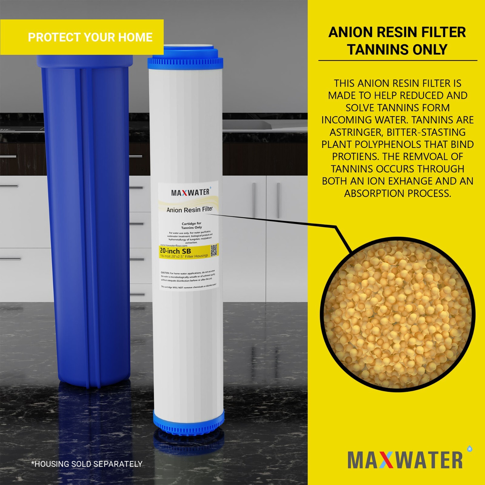 20"x 2.5" Tannins reduction Anion resin water filter (for Tannin ...