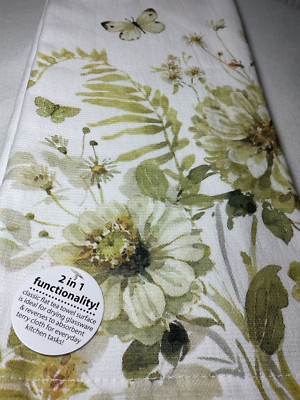 KAY DEE DESIGNS KITCHEN TOWELS (2) MEADOW FLORAL FERNS 100% COTTON NIP ...