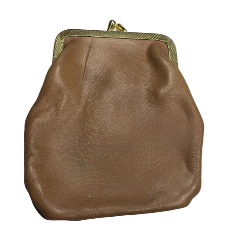 Vintage 70s Tan-Brown Leather Coin Change Purse Pouch KissLock 4.2" X 3 ...