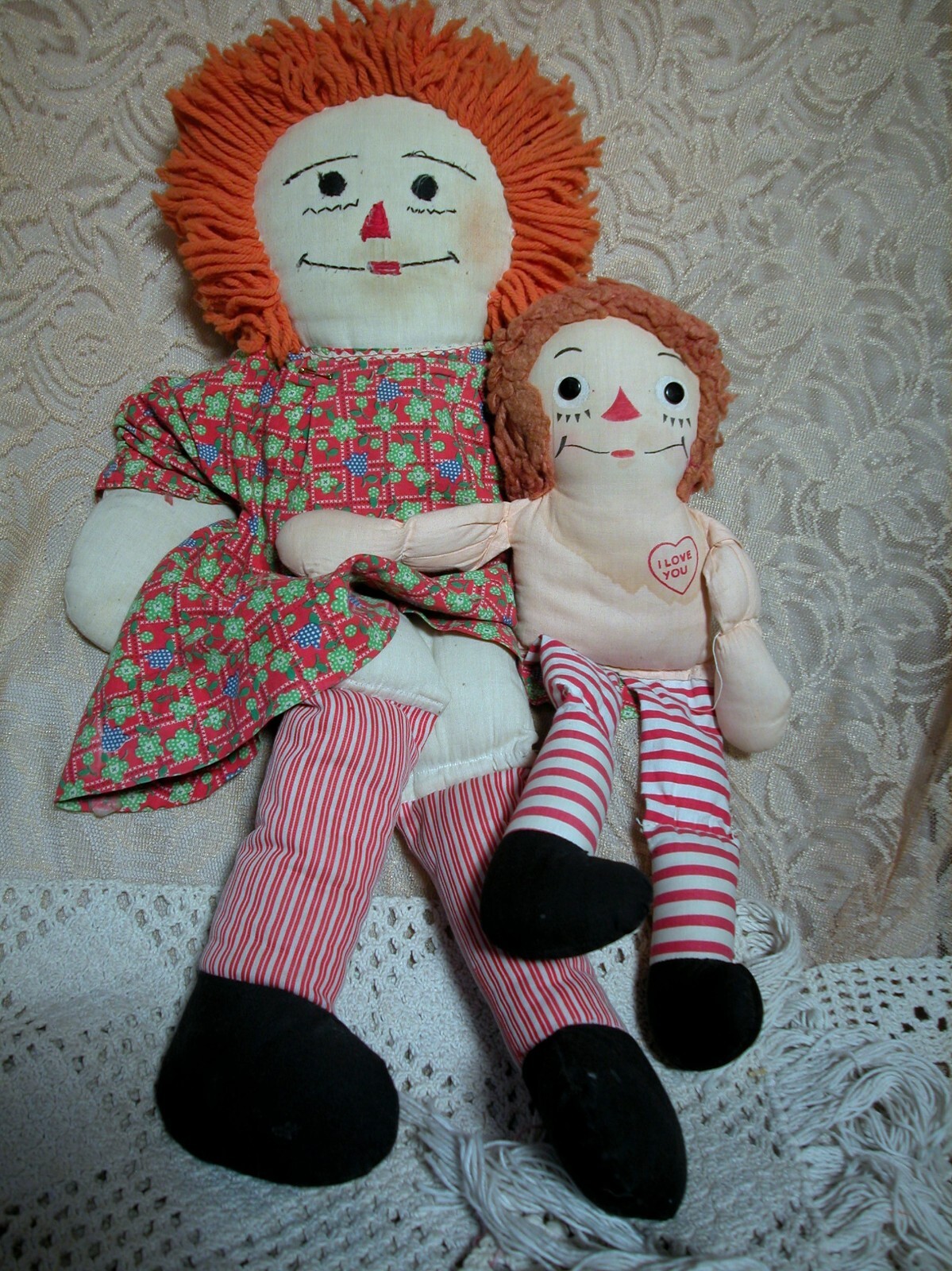 Two Raggedy Ann Dolls 1 is Georgene 1 is Homemade Old dress 15-25" Tall ...