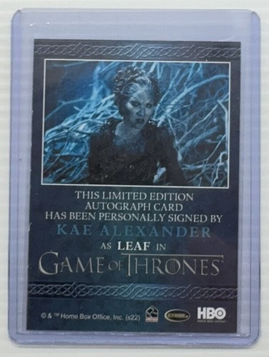 2019 Rittenhouse Game Of Thrones Kae Alexander As Leaf Auto Autograph ...
