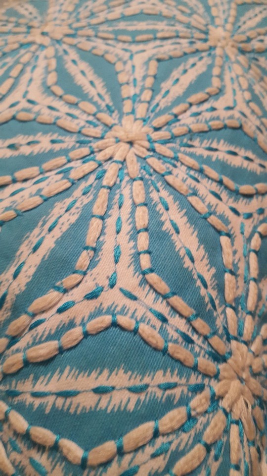 Devi Designs Pillow~Hexagram Embroidered~Blue~Feather Down Insert~20" x ...