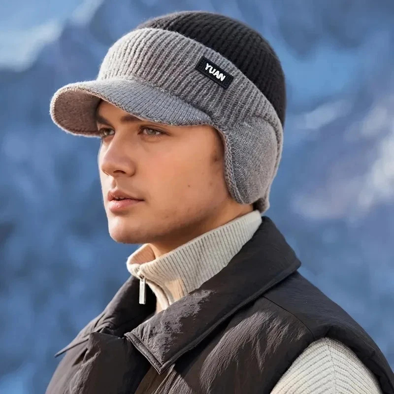 Dual-Tone Knit Baseball Cap with Ear Protection Outdoor Fashion Unisex ...