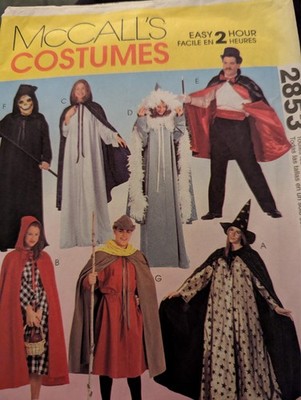 McCalls 2853 Halloween Costume Sewing Pattern Cape Tunic Adult One Size ...