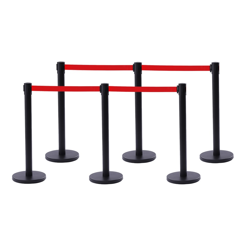 6x Crowd Control Barrier Stanchion Set Posts Queue Pole w/ Retractable ...