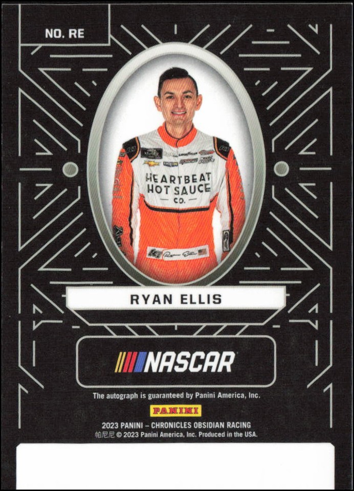 2023 Chronicles #RE Ryan Ellis Obsidian Signatures Alpha Prime Racing ...