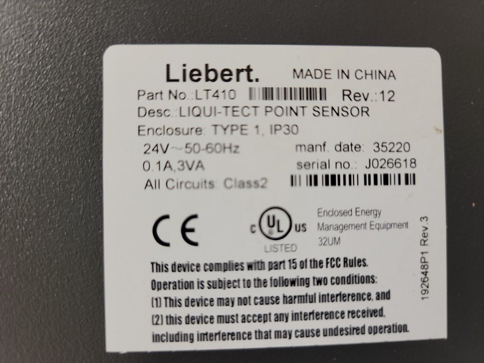 Liebert Vertiv LT410 Liqui-Tect Point Sensor Leak Detection 24V 50-60Hz ...